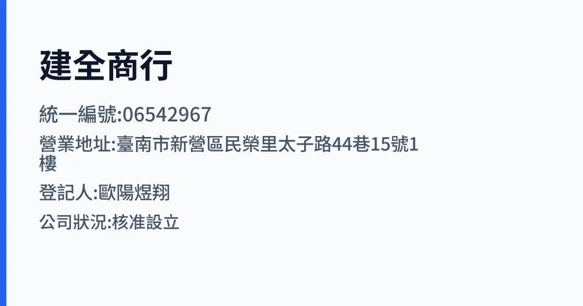 建全商行 - 統編 06542967(臺南市) 公司登記資料與營業項目詳細圖表