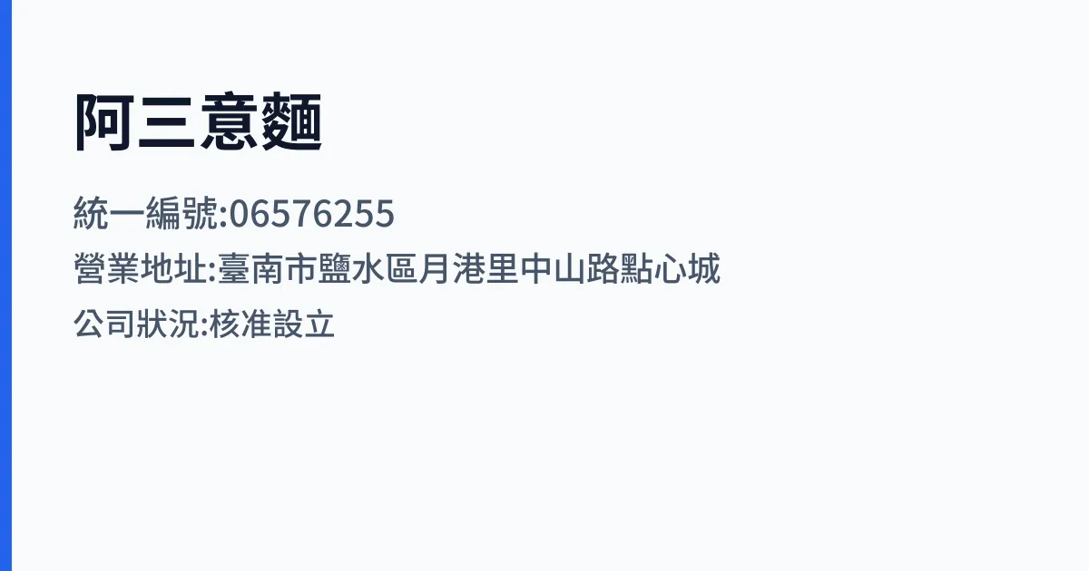 阿三意麵 - 統編 06576255(臺南市) 公司登記資料與營業項目詳細圖表