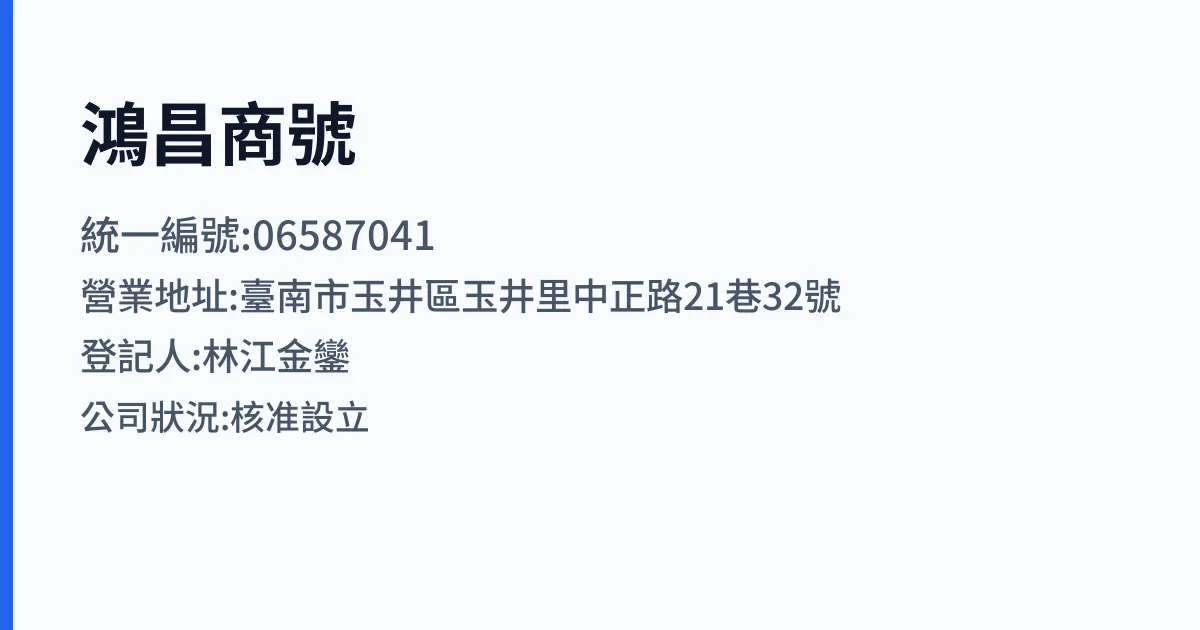 鴻昌商號 - 統編 06587041（臺南市） 公司登記資料與營業項目詳細圖表