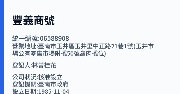 豐義商號的照片-統編 06588908(臺南市) 公司登記資料與營業項目詳細圖表