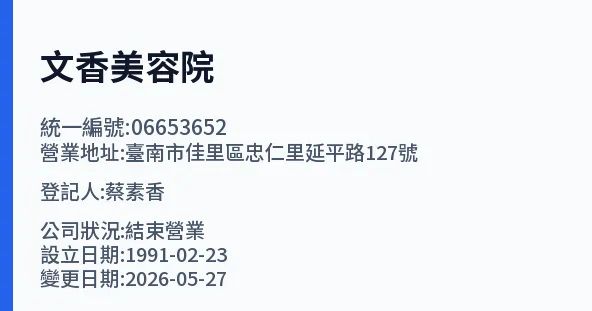 文香美容院的照片-統編 06653652(臺南市) 公司登記資料與營業項目詳細圖表