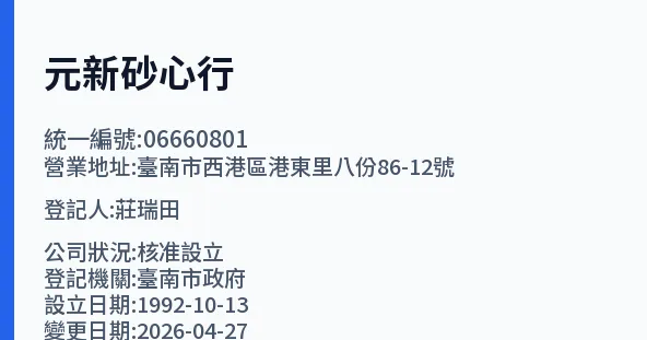 元新砂心行的照片-統編 06660801(臺南市) 公司登記資料與營業項目詳細圖表