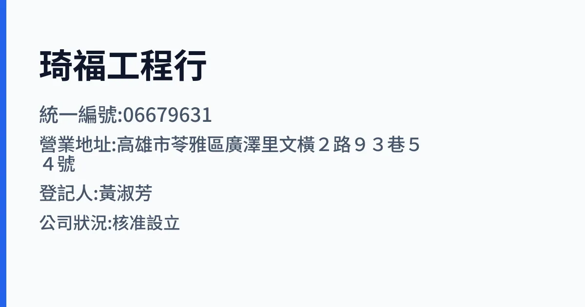 琦福工程行 - 統編 06679631(高雄市) 公司登記資料與營業項目詳細圖表