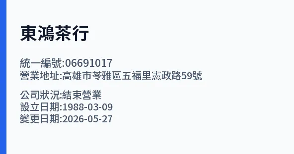 東鴻茶行的照片-統編 06691017(高雄市) 公司登記資料與營業項目詳細圖表