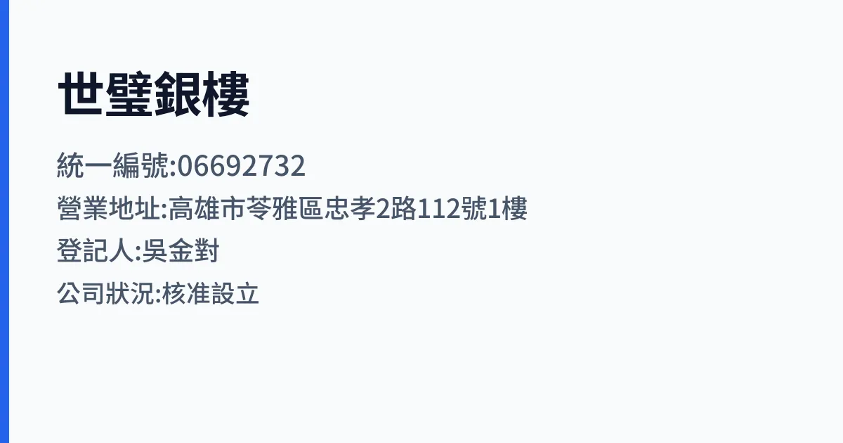 世璧銀樓 - 統編 06692732(高雄市) 公司登記資料與營業項目詳細圖表