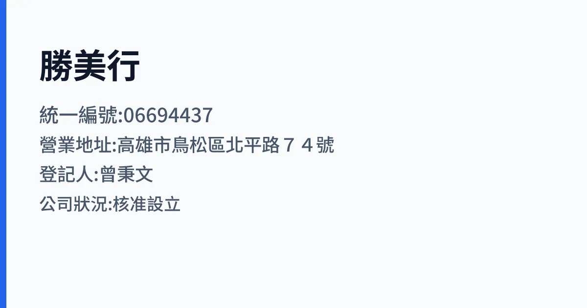 勝美行 - 統編 06694437(高雄市) 公司登記資料與營業項目詳細圖表