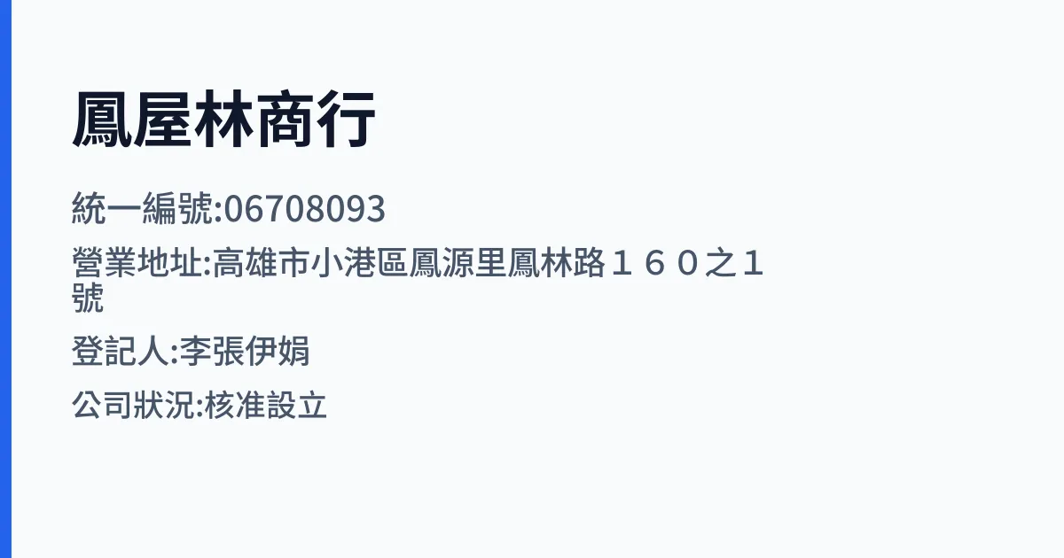 鳳屋林商行 - 統編 06708093(高雄市) 公司登記資料與營業項目詳細圖表