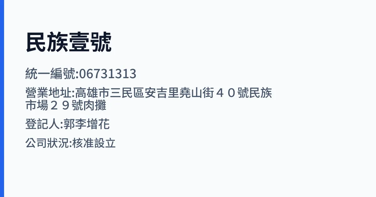 民族壹號 - 統編 06731313(高雄市) 公司登記資料與營業項目詳細圖表
