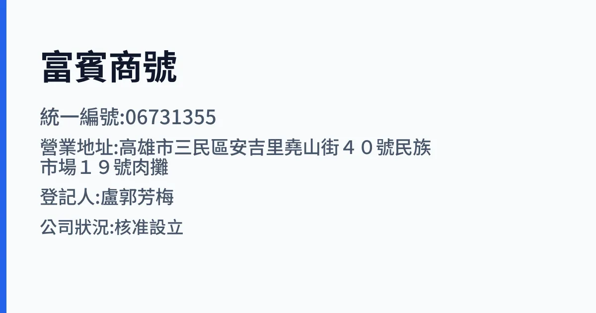 富賓商號 - 統編 06731355(高雄市) 公司登記資料與營業項目詳細圖表