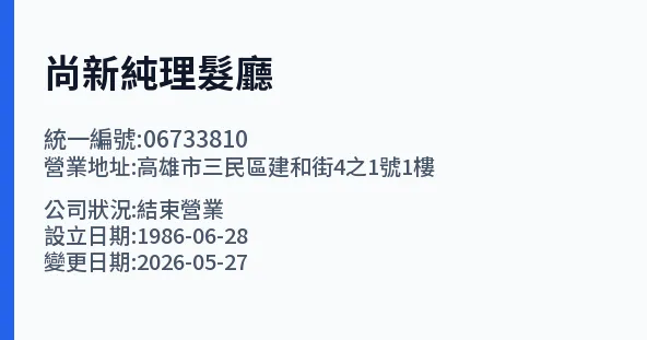 尚新純理髮廳的照片-統編 06733810(高雄市) 公司登記資料與營業項目詳細圖表