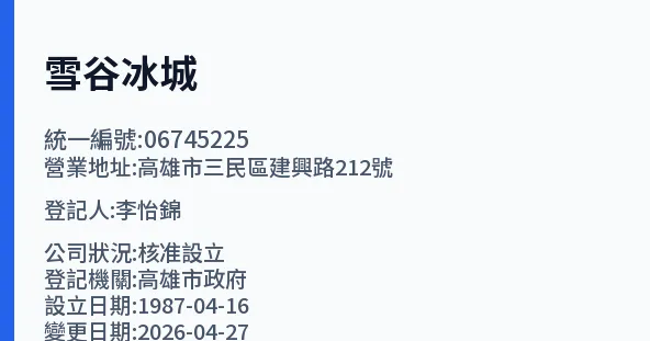 雪谷冰城的照片-統編 06745225(高雄市) 公司登記資料與營業項目詳細圖表