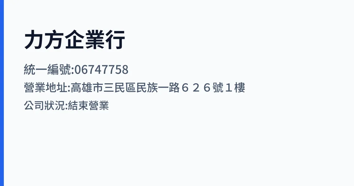 力方企業行 - 統編 06747758(高雄市) 公司登記資料與營業項目詳細圖表