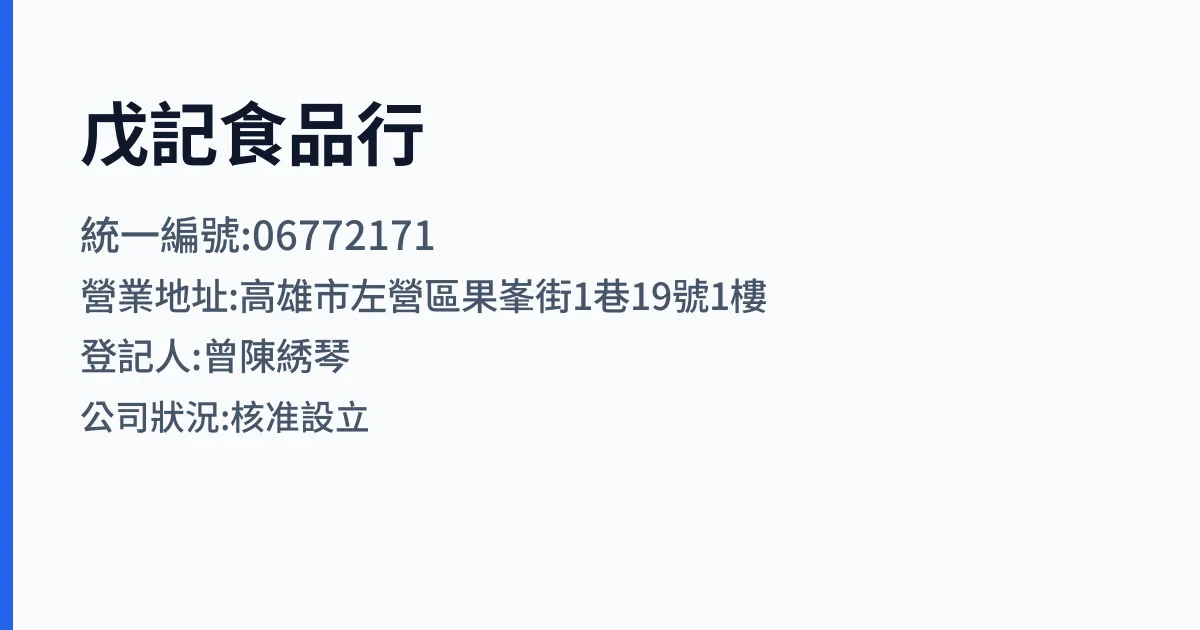 戊記食品行 - 統編 06772171(高雄市) 公司登記資料與營業項目詳細圖表