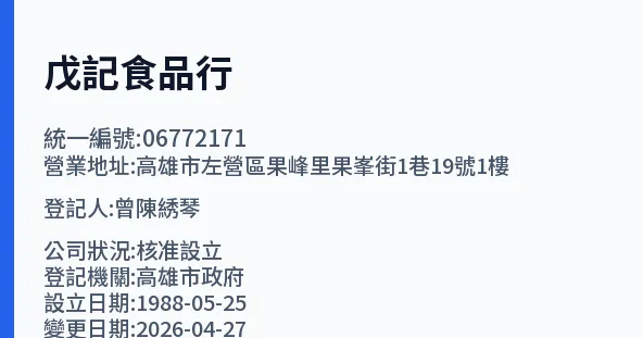 戊記食品行的照片-統編 06772171(高雄市) 公司登記資料與營業項目詳細圖表