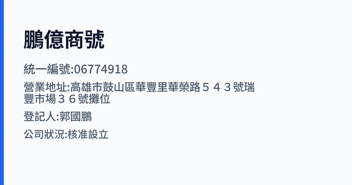 鵬億商號 - 統編 06774918(高雄市) 公司登記資料與營業項目詳細圖表