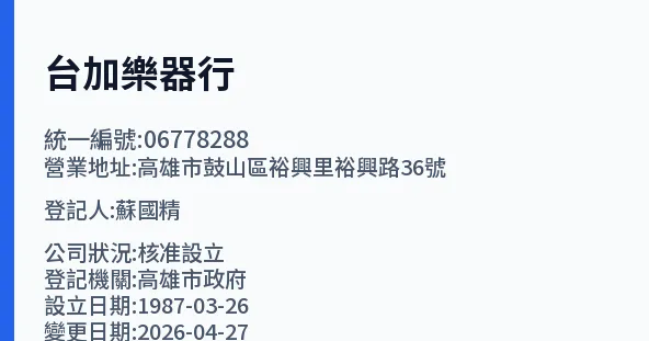 台加樂器行的照片-統編 06778288(高雄市) 公司登記資料與營業項目詳細圖表