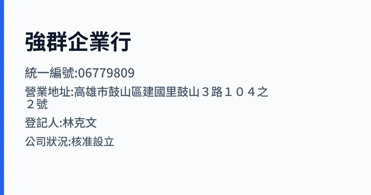 強群企業行 - 統編 06779809(高雄市) 公司登記資料與營業項目詳細圖表