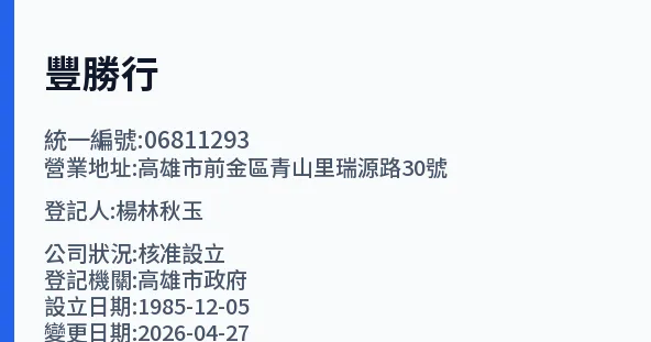 豐勝行的照片-統編 06811293(高雄市) 公司登記資料與營業項目詳細圖表