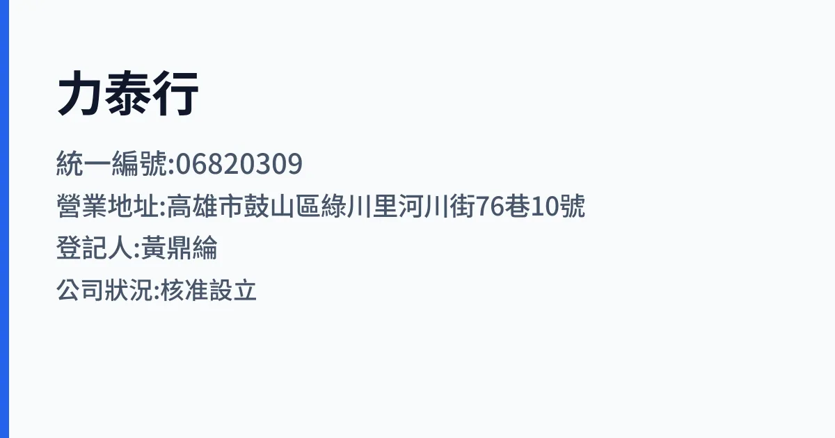 力泰行 - 統編 06820309(高雄市) 公司登記資料與營業項目詳細圖表