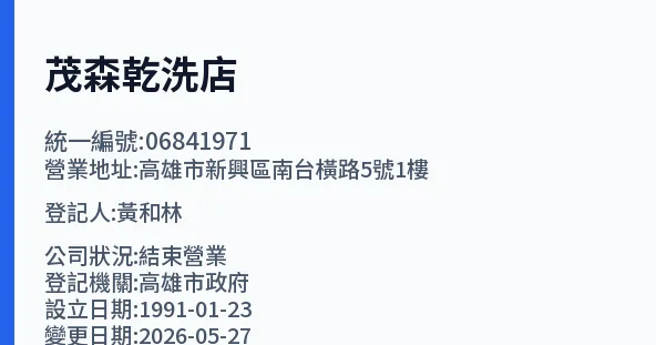 茂森乾洗店的照片-統編 06841971(高雄市) 公司登記資料與營業項目詳細圖表