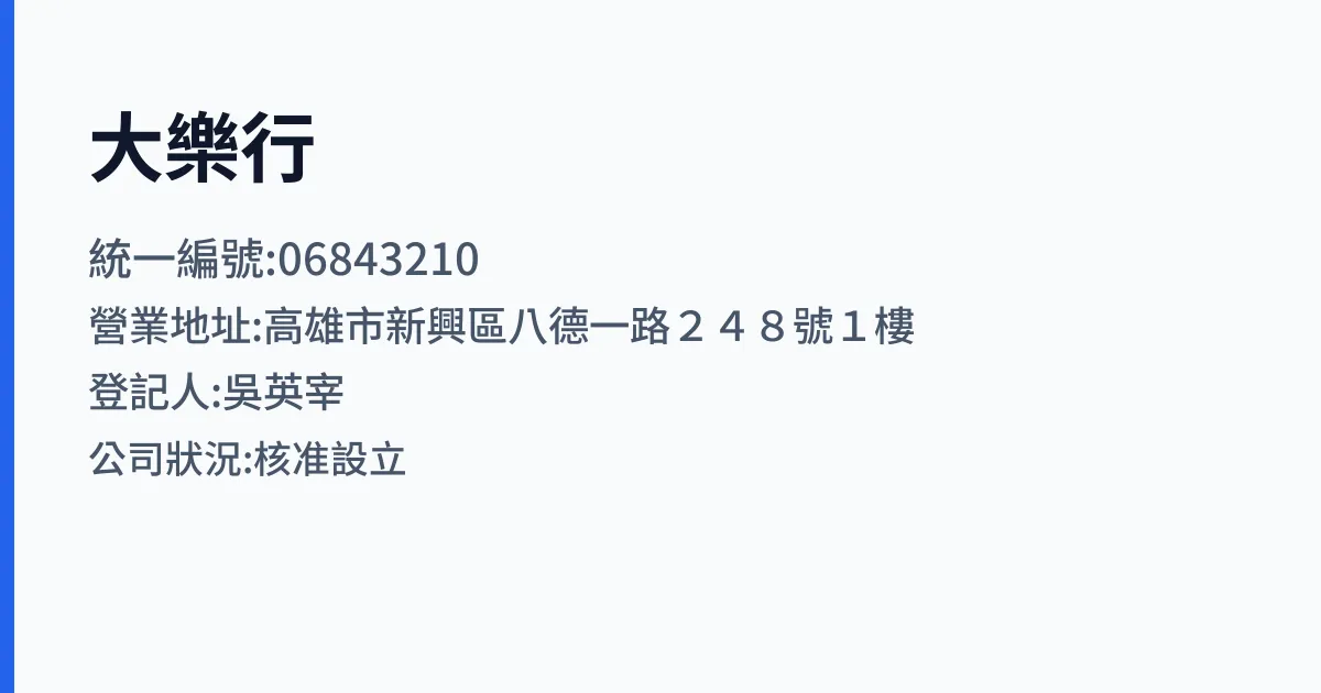大樂行 - 統編 06843210(高雄市) 公司登記資料與營業項目詳細圖表