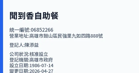聞到香自助餐的照片-統編 06852266(高雄市) 公司登記資料與營業項目詳細圖表