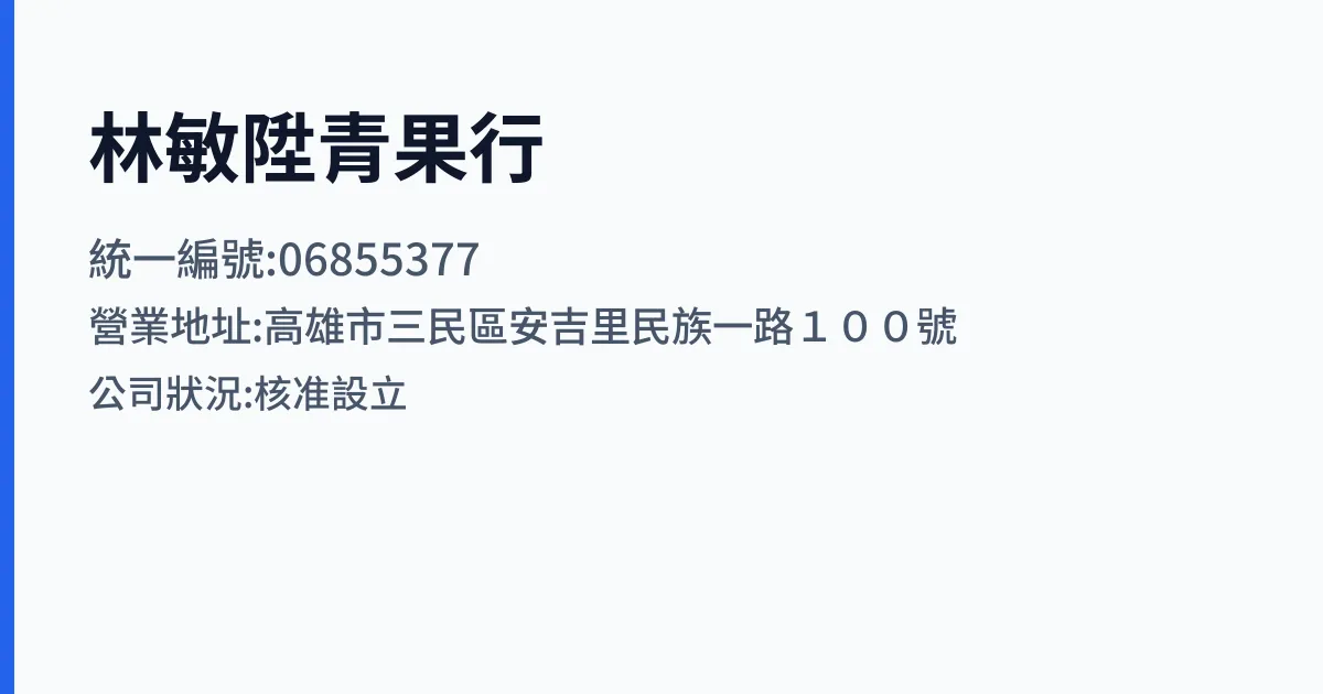 林敏陞青果行 - 統編 06855377（高雄市） 公司登記資料與營業項目詳細圖表