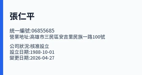 張仁平的照片-統編 06855685(高雄市) 公司登記資料與營業項目詳細圖表