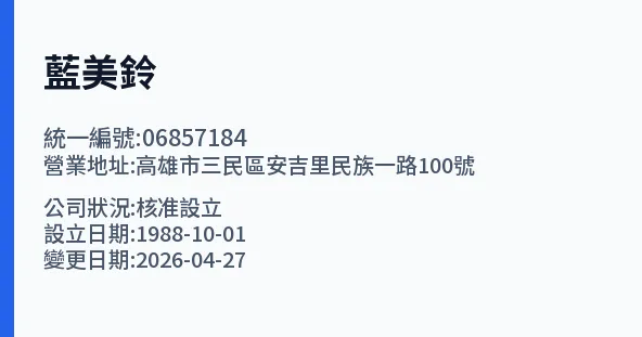 藍美鈴的照片-統編 06857184(高雄市) 公司登記資料與營業項目詳細圖表