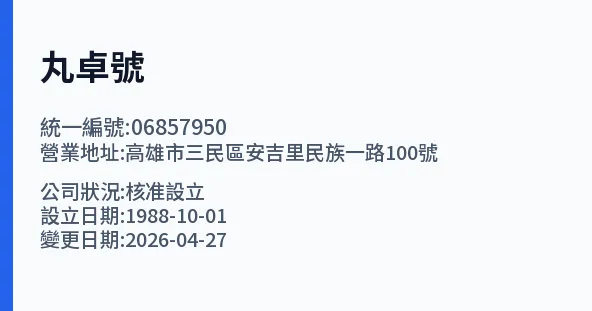 丸卓號的照片-統編 06857950(高雄市) 公司登記資料與營業項目詳細圖表
