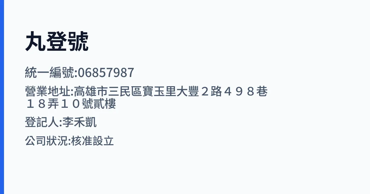 丸登號 - 統編 06857987(高雄市) 公司登記資料與營業項目詳細圖表