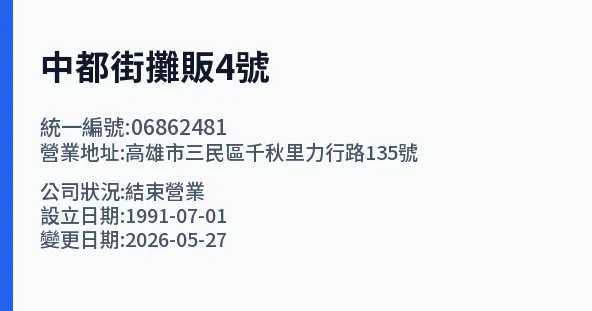 中都街攤販4號的照片-統編 06862481(高雄市) 公司登記資料與營業項目詳細圖表