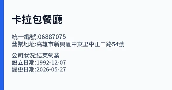 卡拉包餐廳的照片-統編 06887075(高雄市) 公司登記資料與營業項目詳細圖表