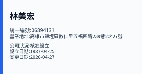 林美宏的照片-統編 06894131(高雄市) 公司登記資料與營業項目詳細圖表