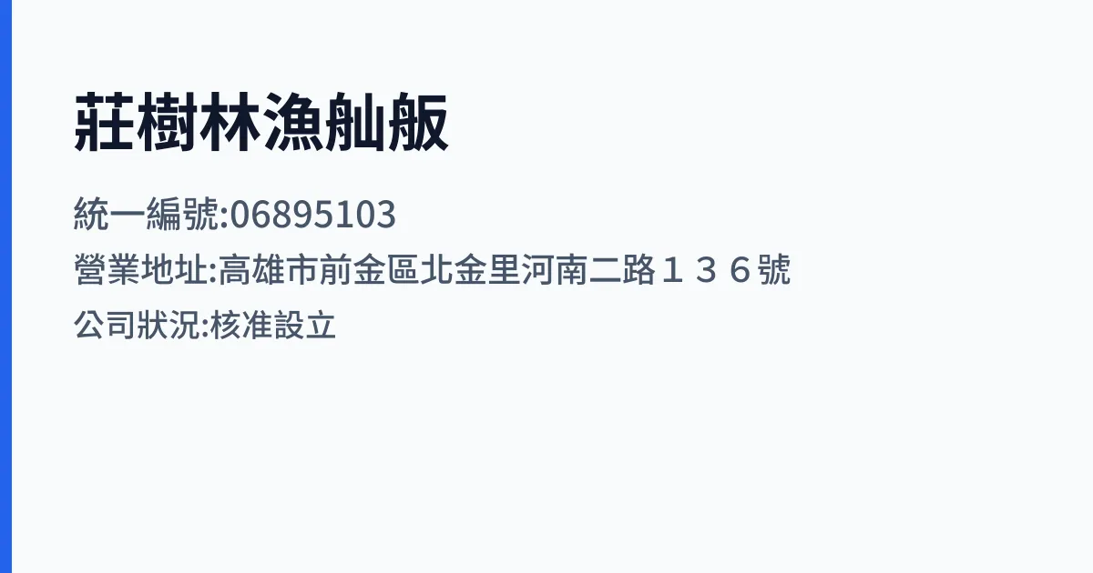 莊樹林漁舢舨 - 統編 06895103(高雄市) 公司登記資料與營業項目詳細圖表