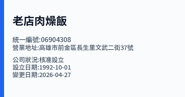 老店肉燥飯的照片-統編 06904308(高雄市) 公司登記資料與營業項目詳細圖表