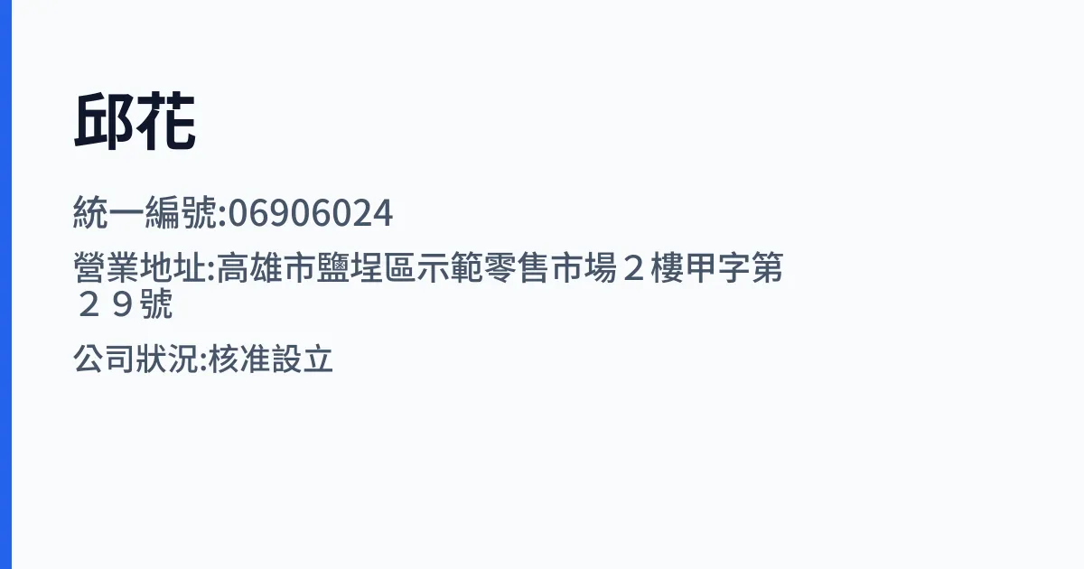 邱花 - 統編 06906024(高雄市) 公司登記資料與營業項目詳細圖表