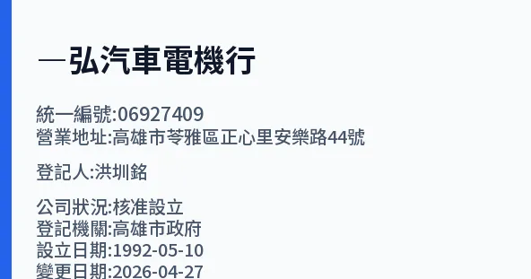 ―弘汽車電機行的照片-統編 06927409(高雄市) 公司登記資料與營業項目詳細圖表