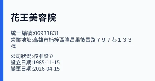 花王美容院的照片-統編 06931831(高雄市) 公司登記資料與營業項目詳細圖表