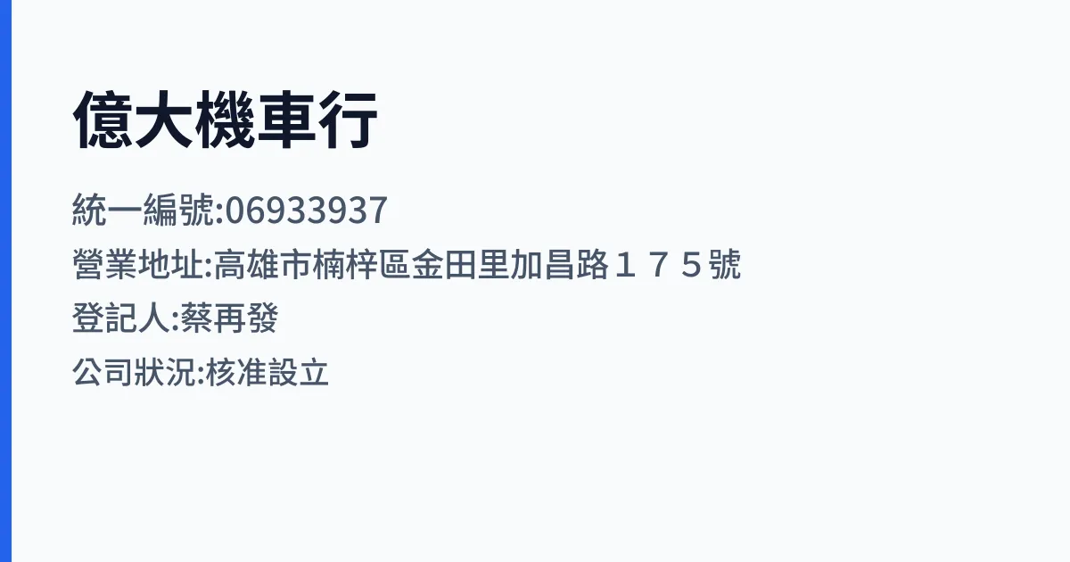 億大機車行 - 統編 06933937(高雄市) 公司登記資料與營業項目詳細圖表