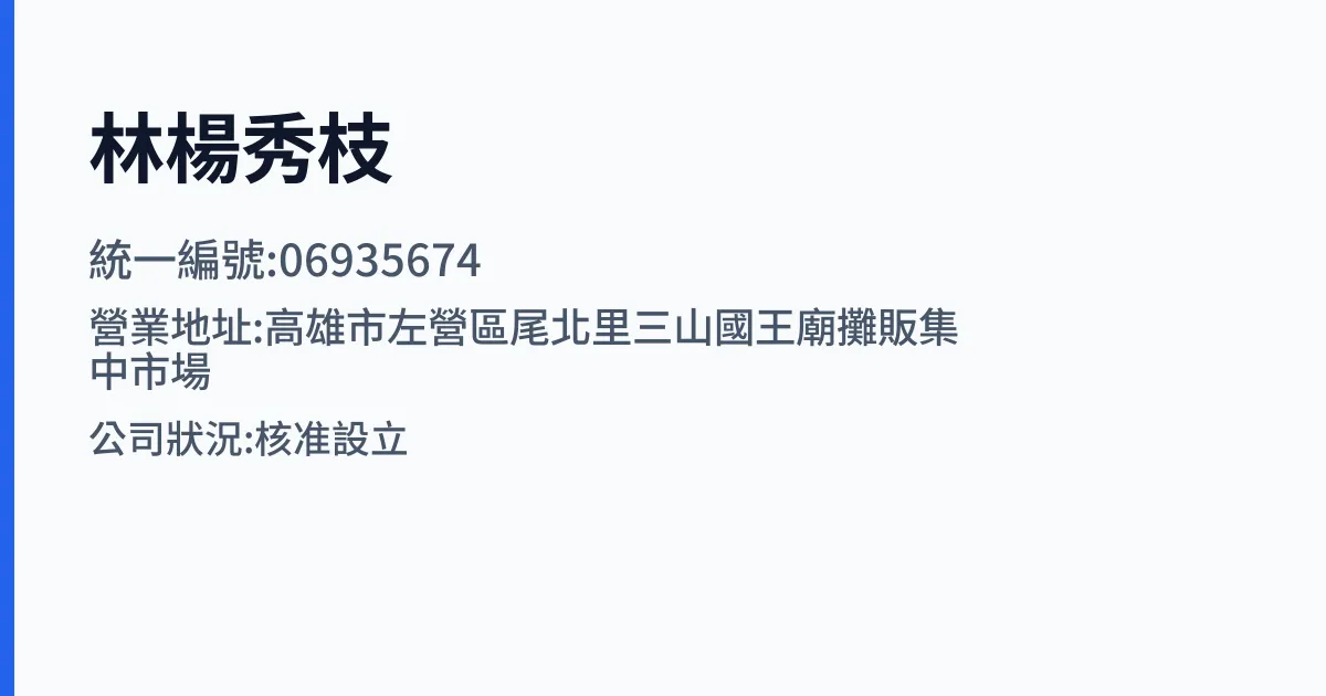 林楊秀枝 - 統編 06935674(高雄市) 公司登記資料與營業項目詳細圖表