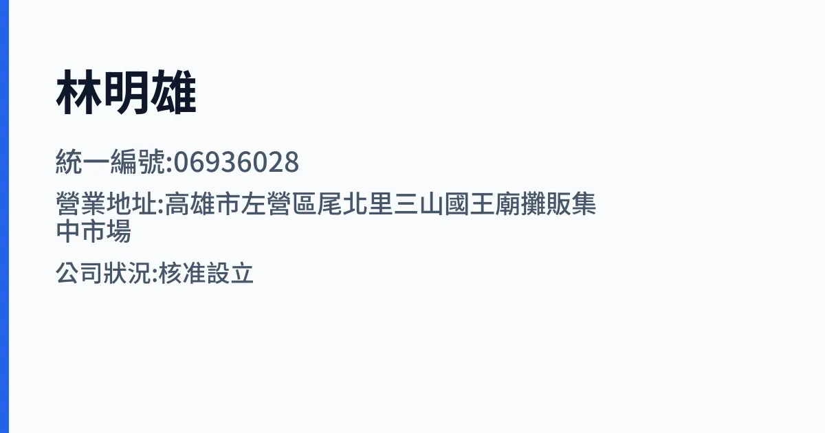 林明雄 - 統編 06936028(高雄市) 公司登記資料與營業項目詳細圖表