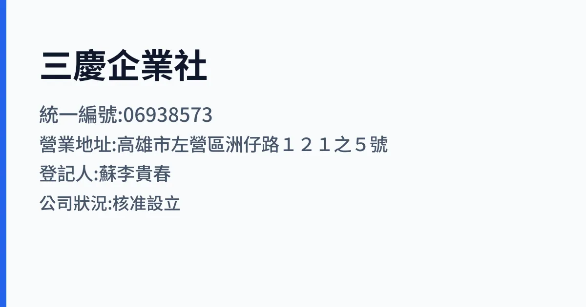 三慶企業社 - 統編 06938573(高雄市) 公司登記資料與營業項目詳細圖表