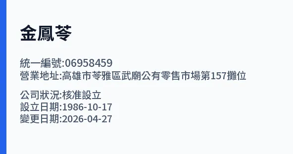 金鳳苓的照片-統編 06958459(高雄市) 公司登記資料與營業項目詳細圖表