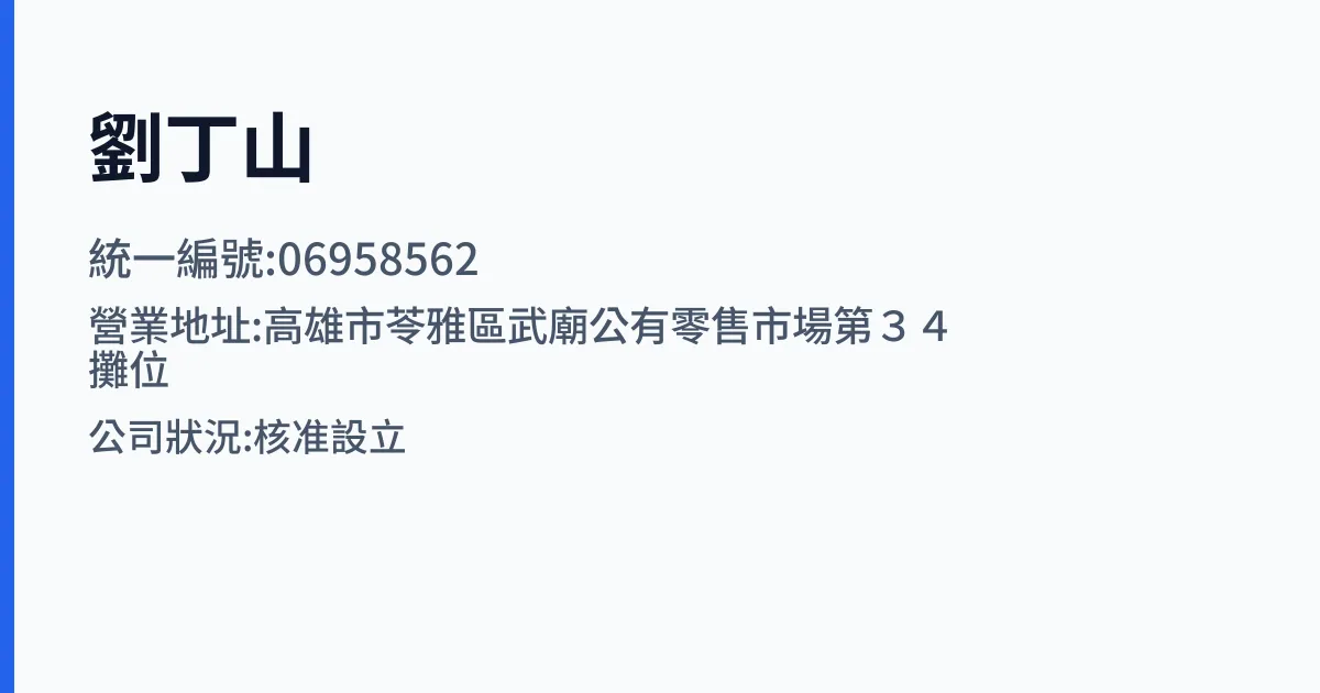 劉丁山 - 統編 06958562(高雄市) 公司登記資料與營業項目詳細圖表