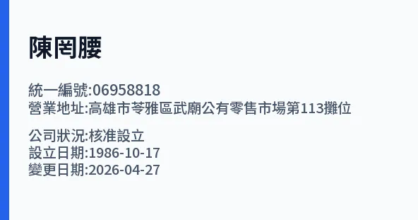 陳罔腰的照片-統編 06958818(高雄市) 公司登記資料與營業項目詳細圖表