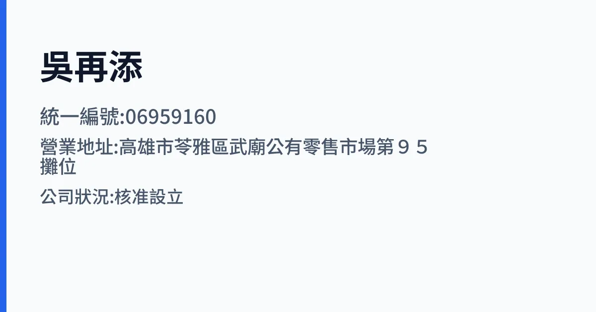 吳再添 - 統編 06959160(高雄市) 公司登記資料與營業項目詳細圖表