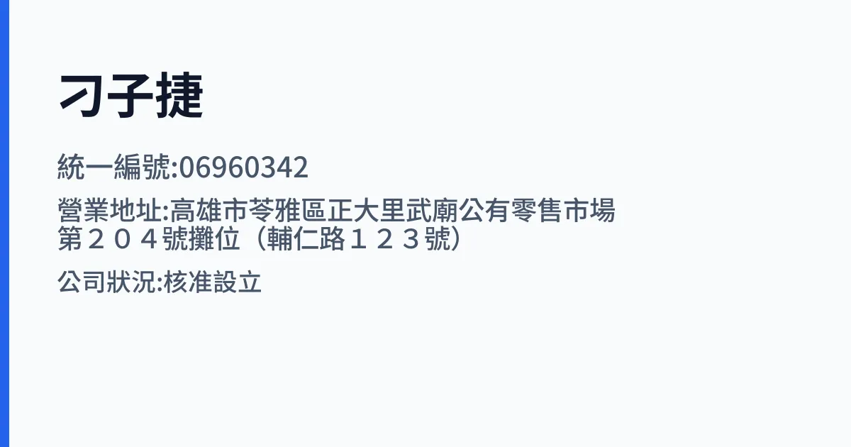 刁子捷 - 統編 06960342(高雄市) 公司登記資料與營業項目詳細圖表