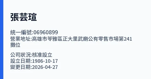 張芸瑄的照片-統編 06960899(高雄市) 公司登記資料與營業項目詳細圖表