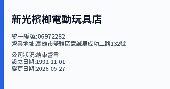 新光檳榔電動玩具店的照片-統編 06972282(高雄市) 公司登記資料與營業項目詳細圖表